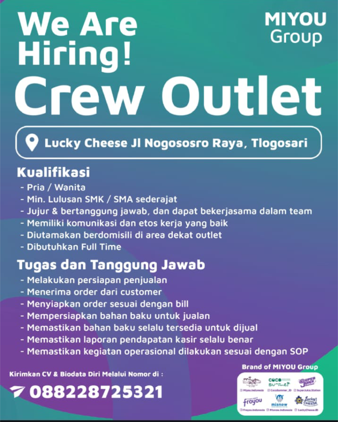 Lowongan Kerja Crew Outlet di Lucky Cheese Tlogosari - LokerSemar.id