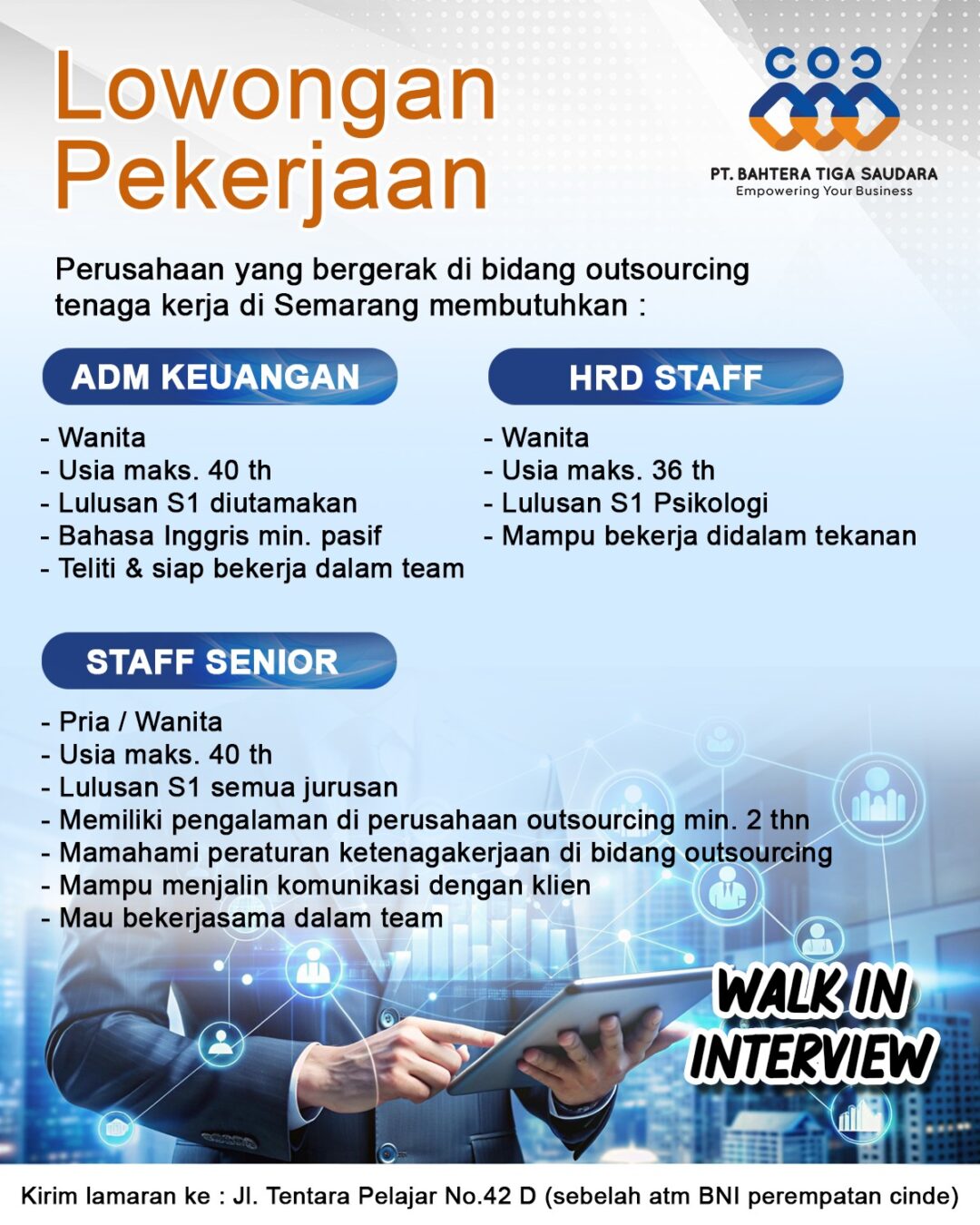 Lowongan Kerja Adm Keuangan - HRD Staff - Staff Senior di PT. Bahtera ...