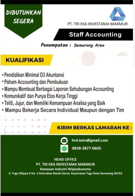 Lowongan Kerja Staff Accounting di PT. Tri Eka Investama Makmur ...