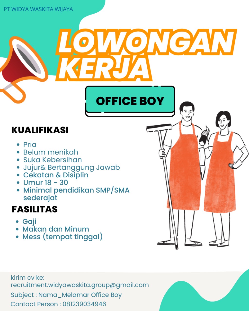 Lowongan Kerja Office Boy di PT. Widya Waskita Wijaya - LokerSemar.id