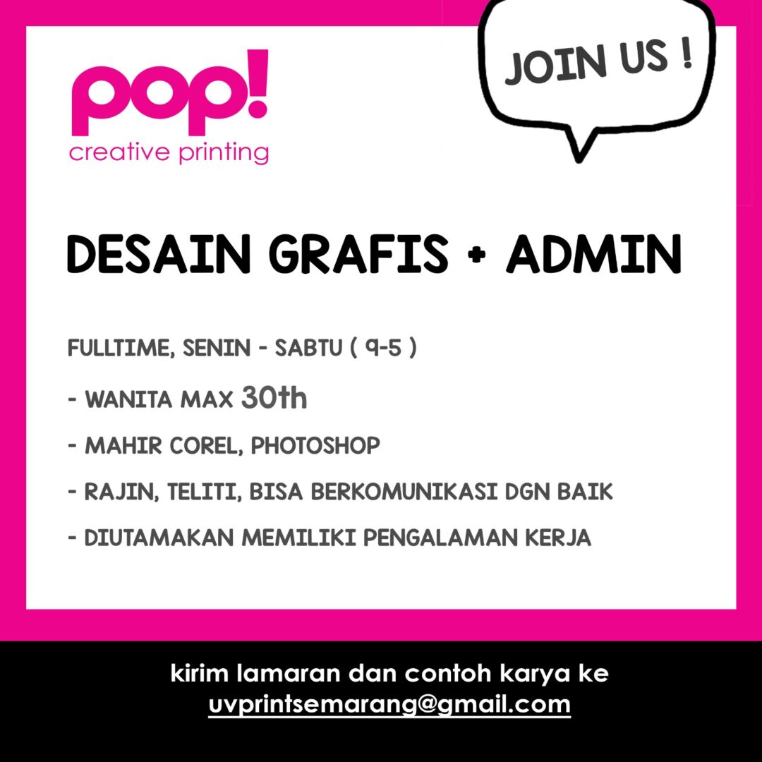 Lowongan Kerja Desain Grafis + Admin di Pop Creative Print - LokerSemar.id