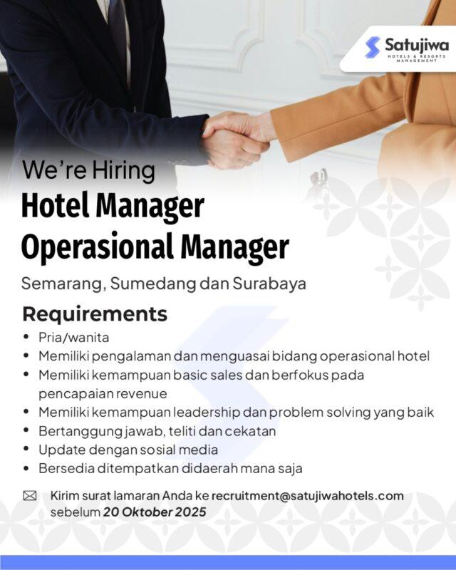 Lowongan Kerja Hotel Manager - Operasional Manager di Satu Jiwa Hotels ...