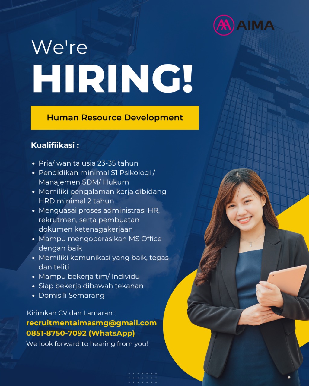 Lowongan Kerja Human Resource Development (HRD) di AIMA Sepeda Listrik (PT. Timur Niaga Lestari ...