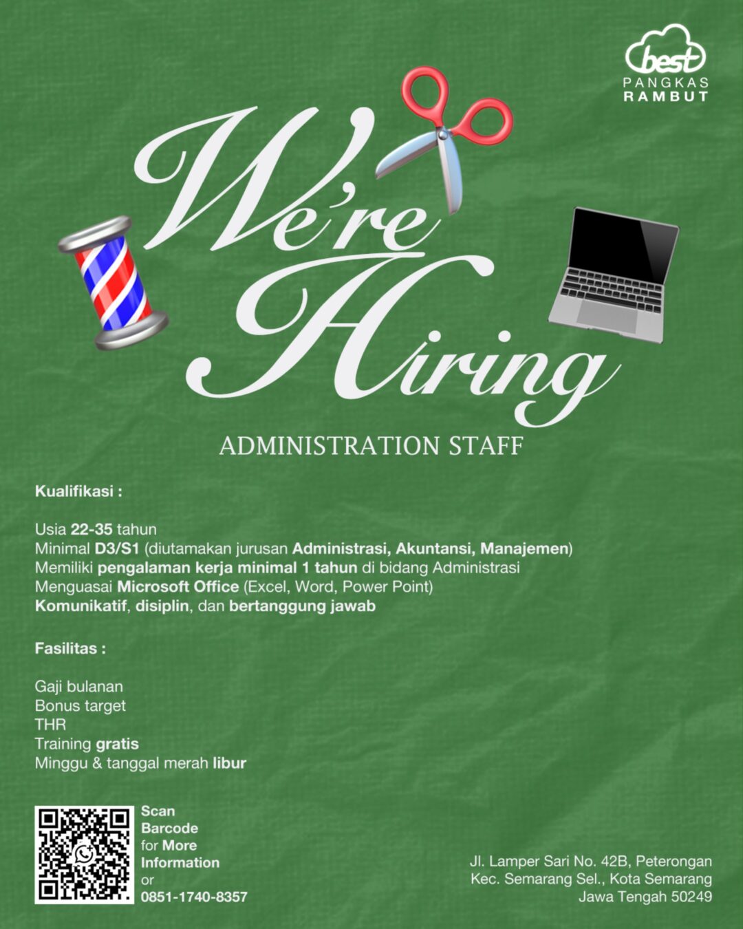 Lowongan Kerja Administration Staff di BEST Pangkas Rambut - LokerSemar.id