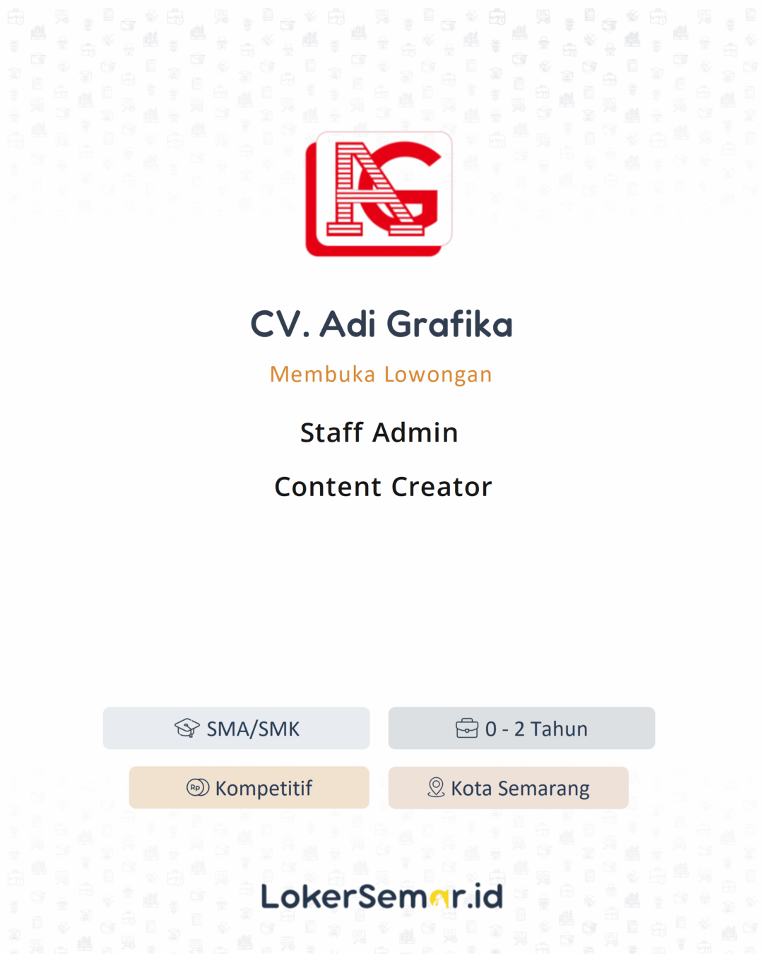 Lowongan Kerja Staff Admin - Content Creator di CV. Adi Grafika ...