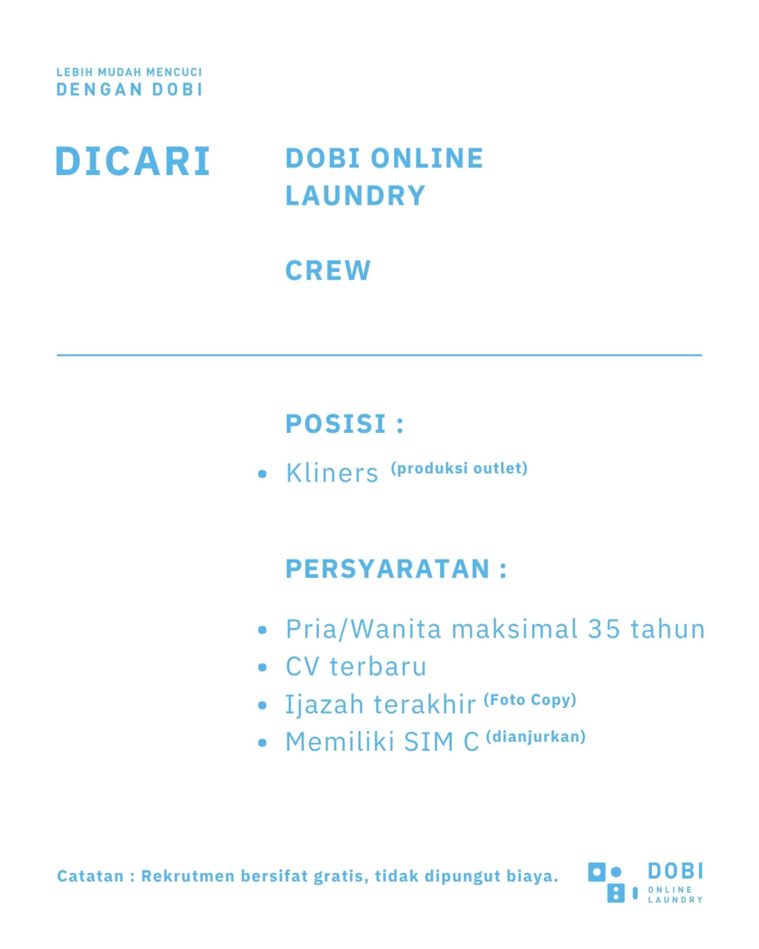 Lowongan Kerja Kliners (Produksi Outlet) di Dobi Online Laundry ...