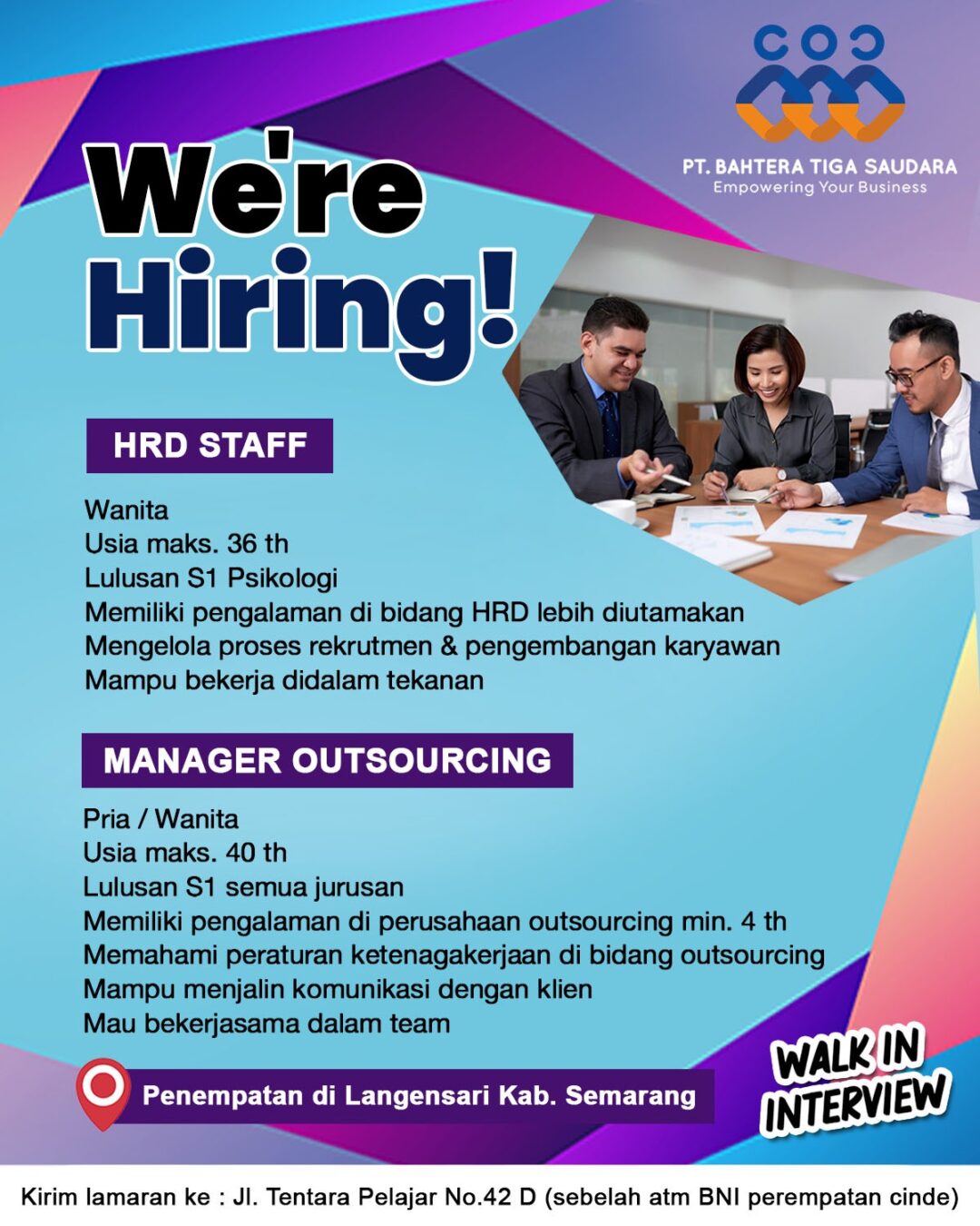 Lowongan Kerja HRD Staff - Manager Outsourcing di PT. Bahtera Tiga ...