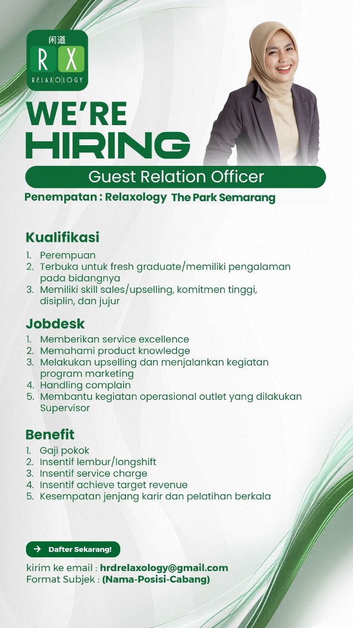 Lowongan Kerja Guest Relation Officer - Supervisor Outlet - Terapis Relaxology di Relaxology ...