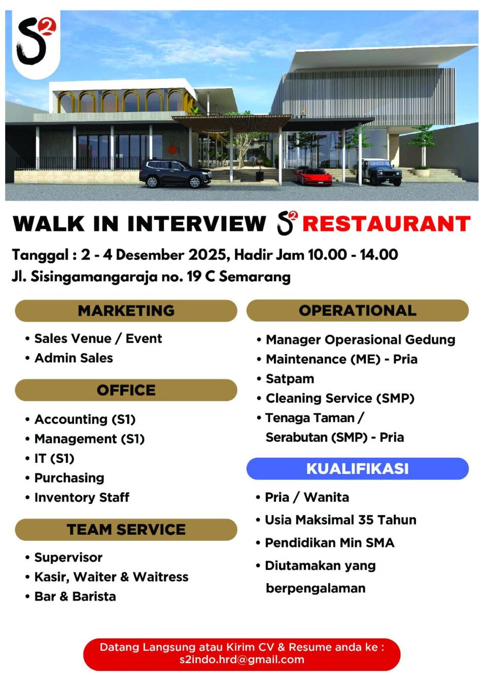 Lowongan Kerja Marketing - Operational - Office - Team Service di Resto ...