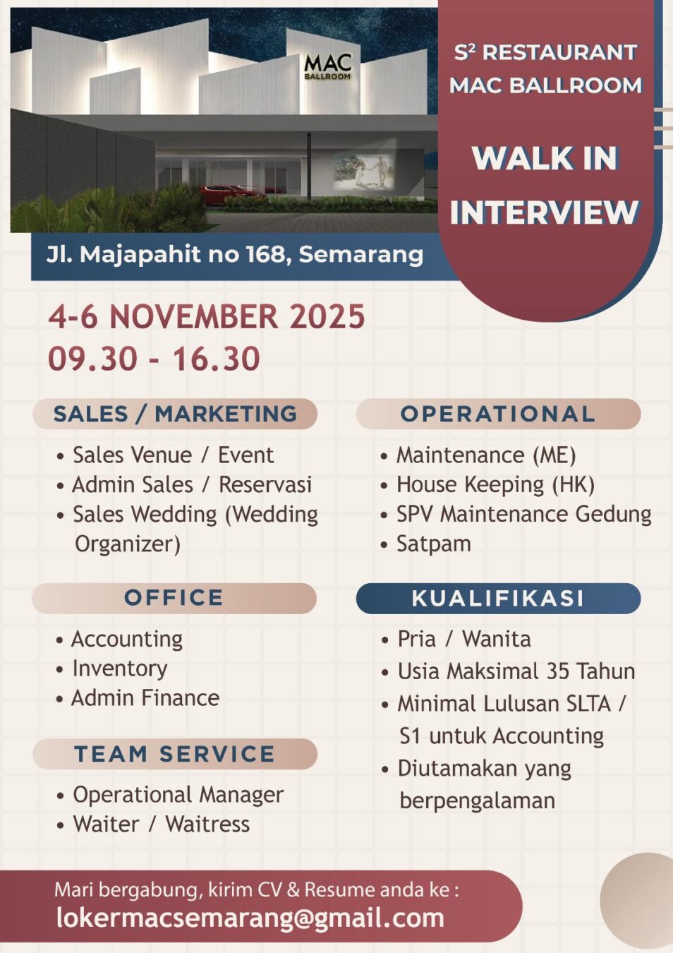 Lowongan Kerja Sales/Marketing - Operational - Office - Team Service di ...