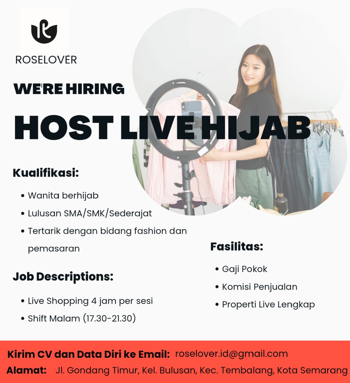 Lowongan Kerja Host Live Hijab di Roselover - LokerSemar.id