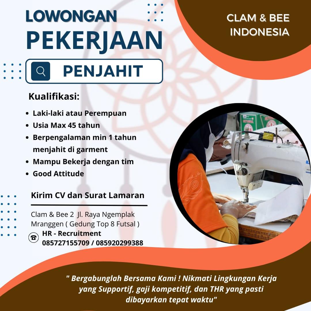Lowongan Kerja Penjahit di Clam & Bee Indonesia - LokerSemar.id