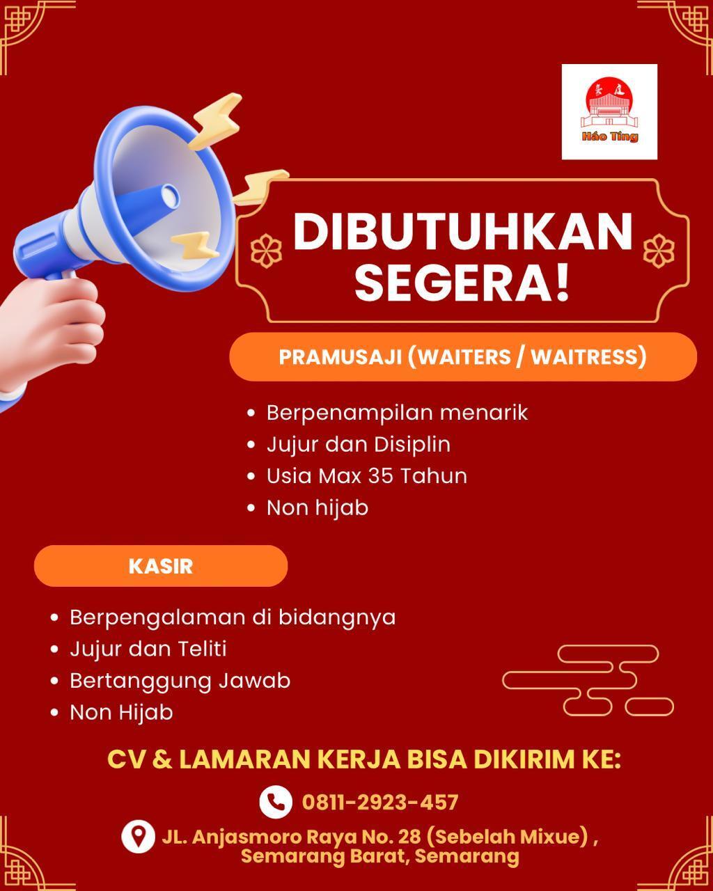 Lowongan Kerja Pramusaji (Waiters/ Waitress) - Kasir di Haoting ...