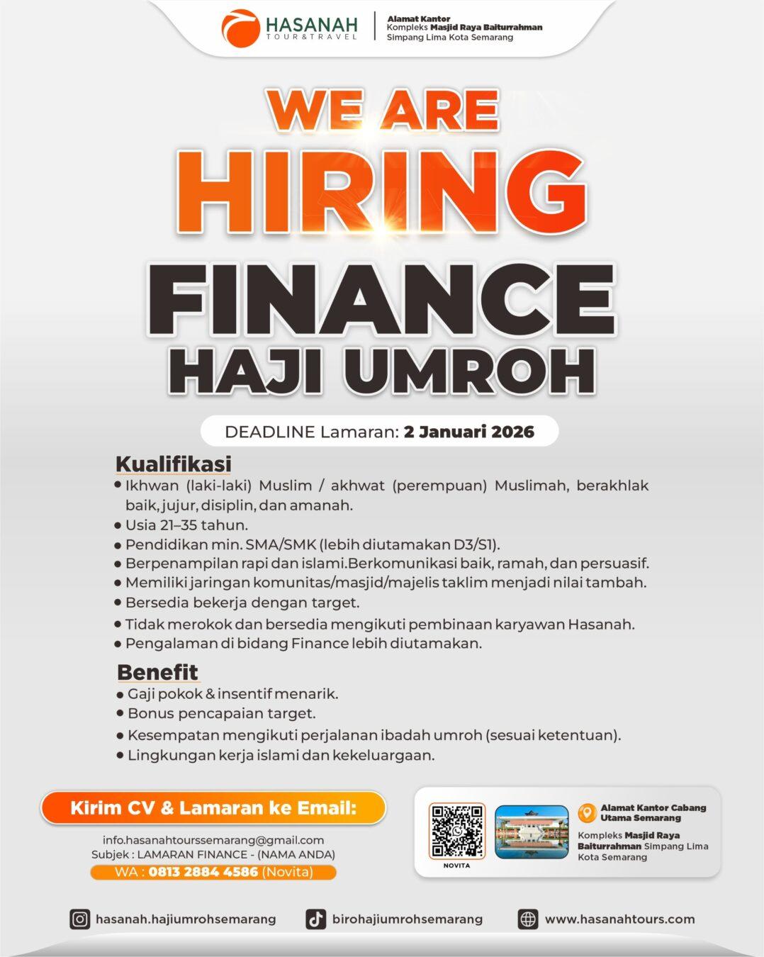 Lowongan Kerja Finance Haji Umroh di Hasanah Tour & Travel KCU Semarang ...