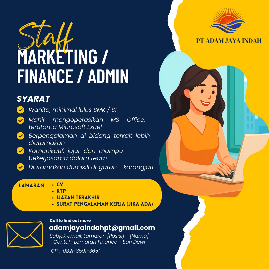 Lowongan Kerja Marketing - Admin - Finance di PT. Adam Jaya Indah ...