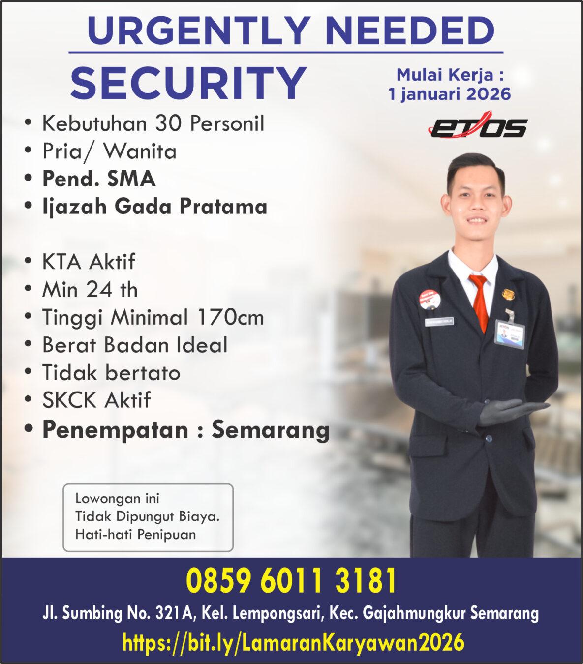 Lowongan Kerja Security di PT. Etos Nasional - LokerSemar.id
