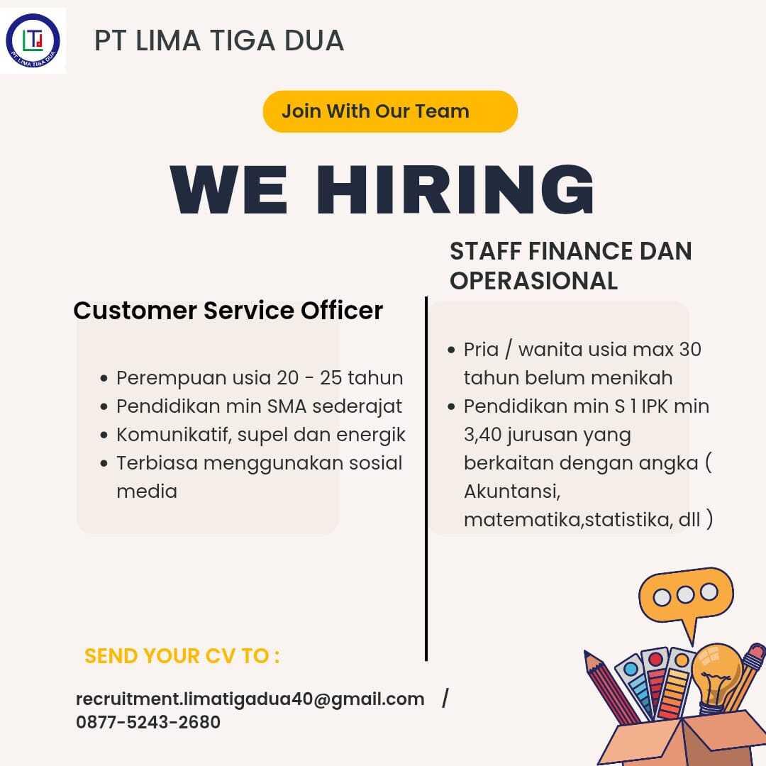 Lowongan Kerja Customer Service Officer - Staff Finance dan Operasional ...