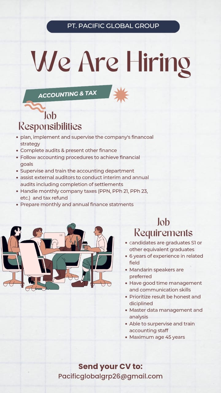 Lowongan Kerja Accounting & Tax di PT. Pacific Global Group - LokerSemar.id