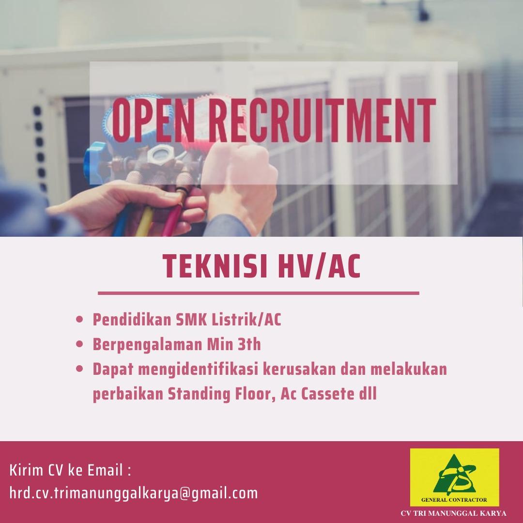 Lowongan Kerja Teknisi HV/ AC di CV. Tri Manunggal Karya - LokerSemar.id