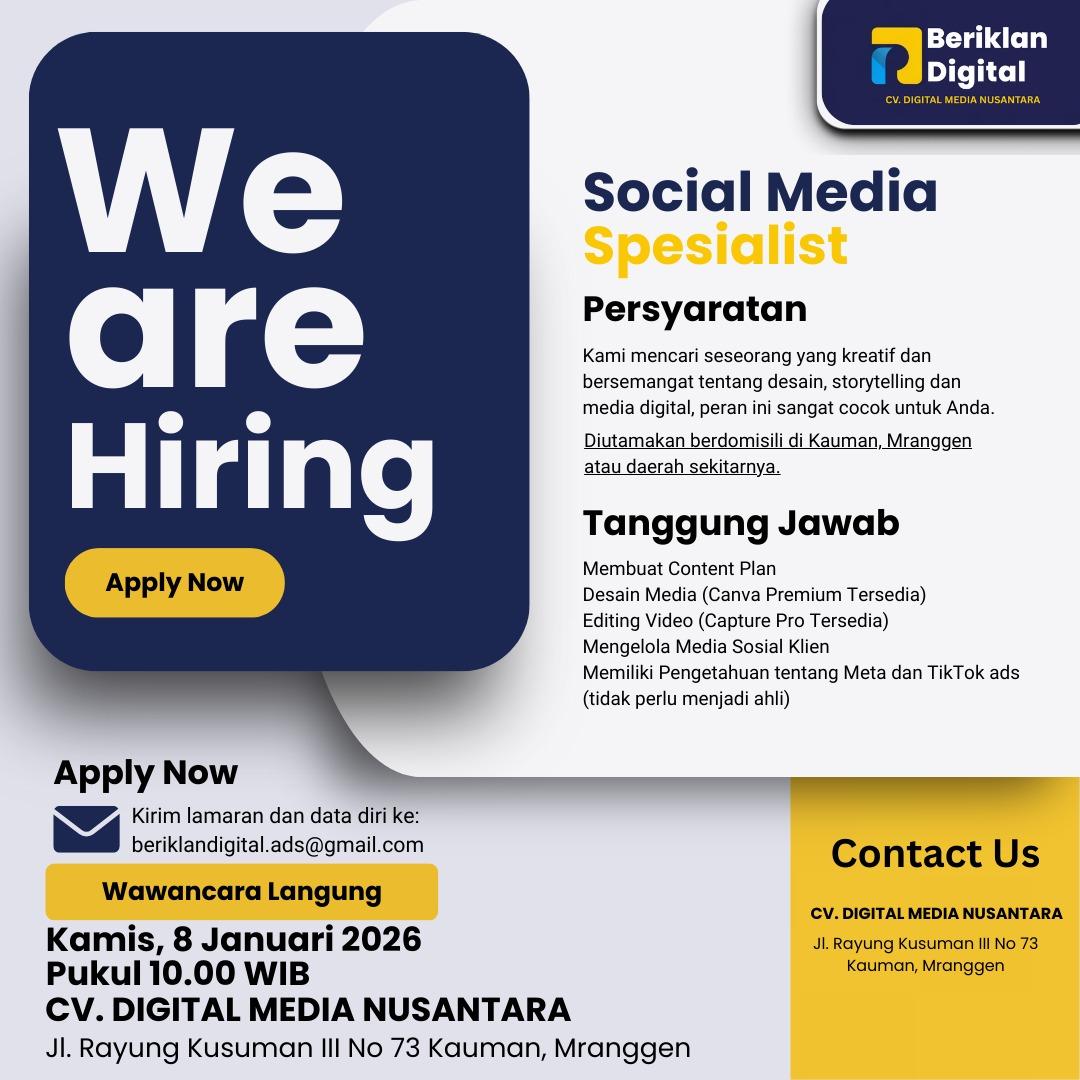 Lowongan Kerja Social Media Spesialist di CV. Digital Media Nusantara - LokerSemar.id