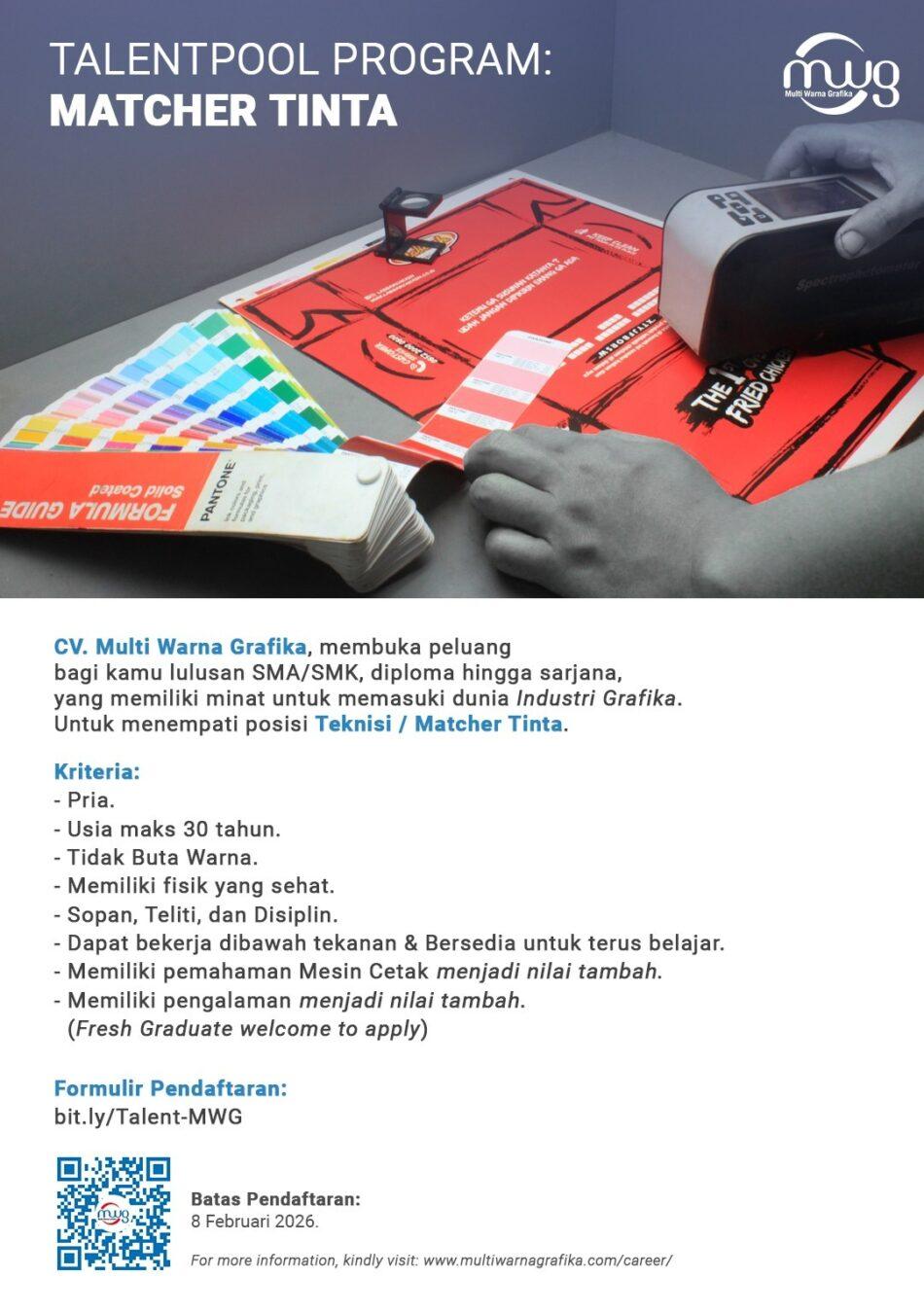 Lowongan Kerja Matcher Tinta - Talent Pool Program di CV. Multi Warna ...