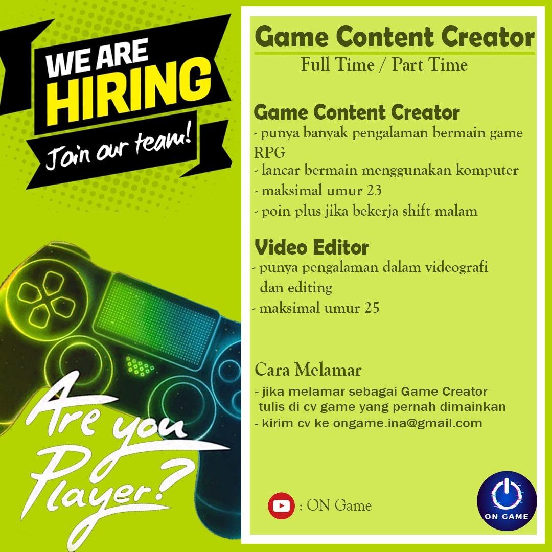 Lowongan Kerja Game Content Creator (Full Time/ Part Time) - Video ...