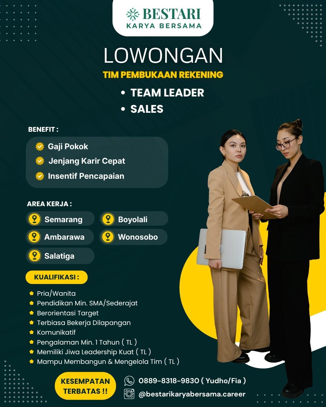 Lowongan Kerja Team Leader - Sales di Bestari Karya Bersama - LokerSemar.id
