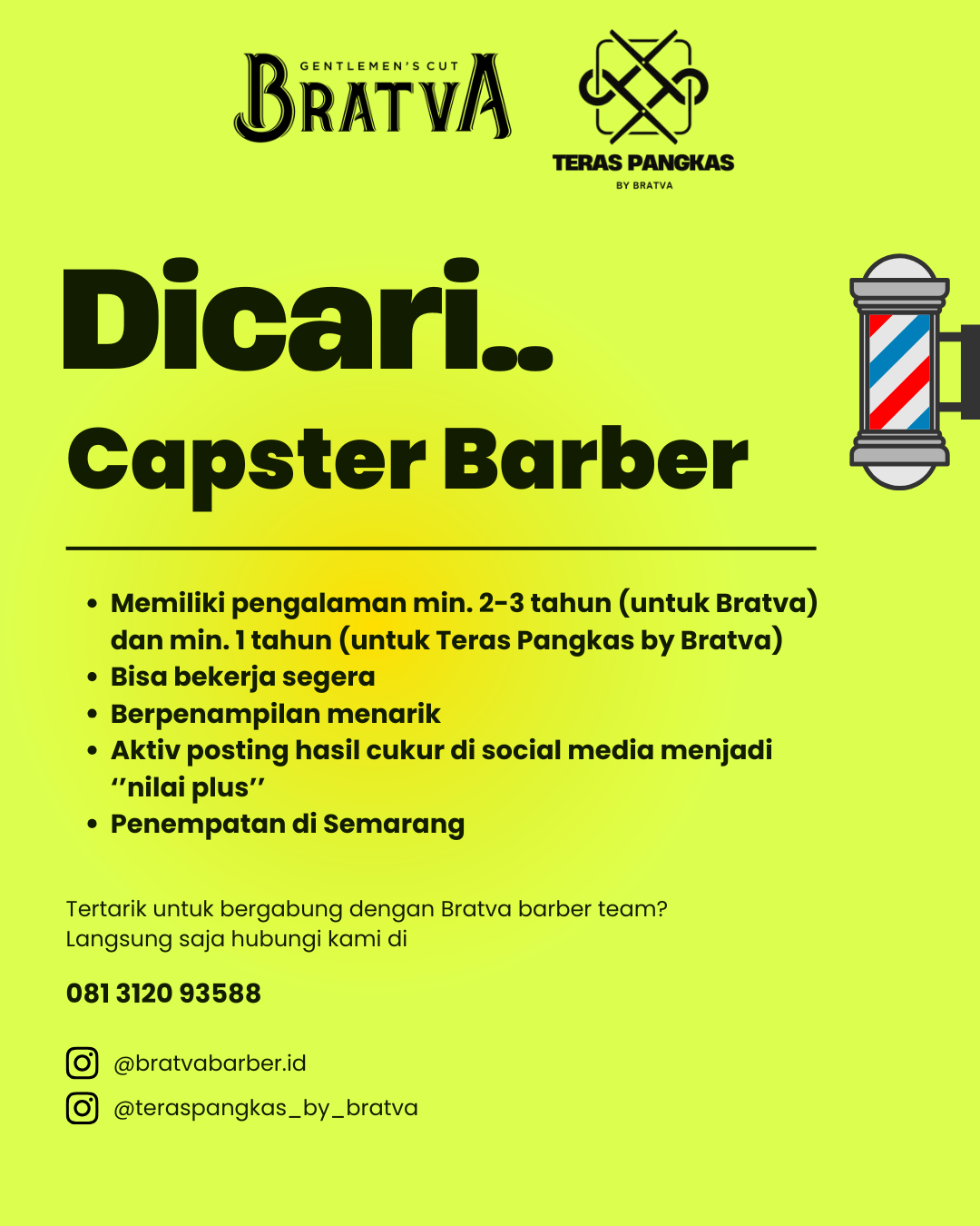 Lowongan Kerja Capster Barber di Bratva Barber - LokerSemar.id