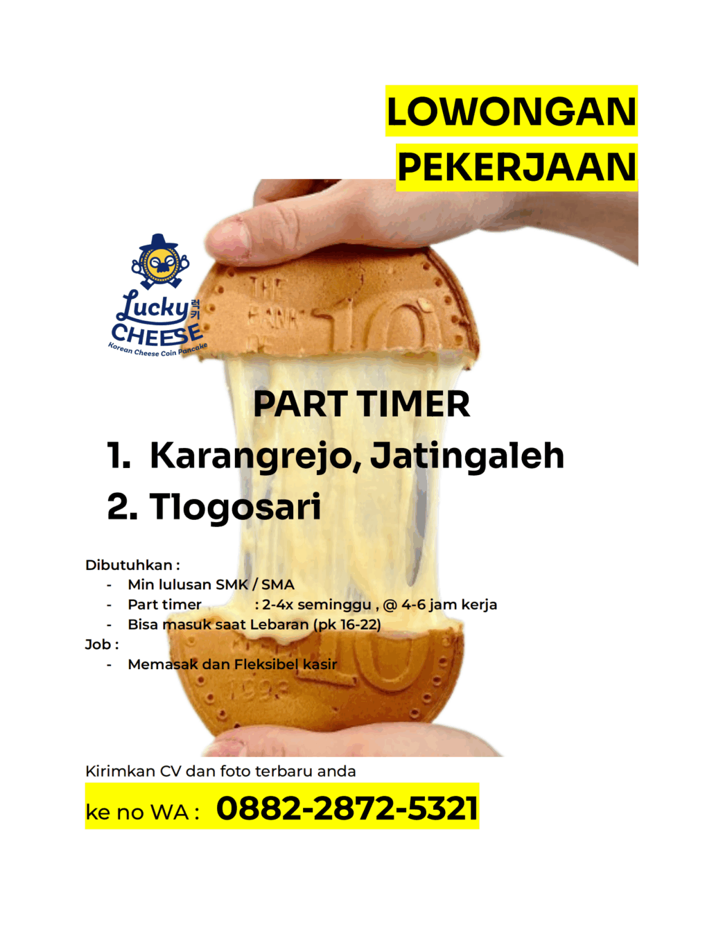 Lowongan Kerja Admin dan Staff Masak (Part Time) di Lucky Cheese ...