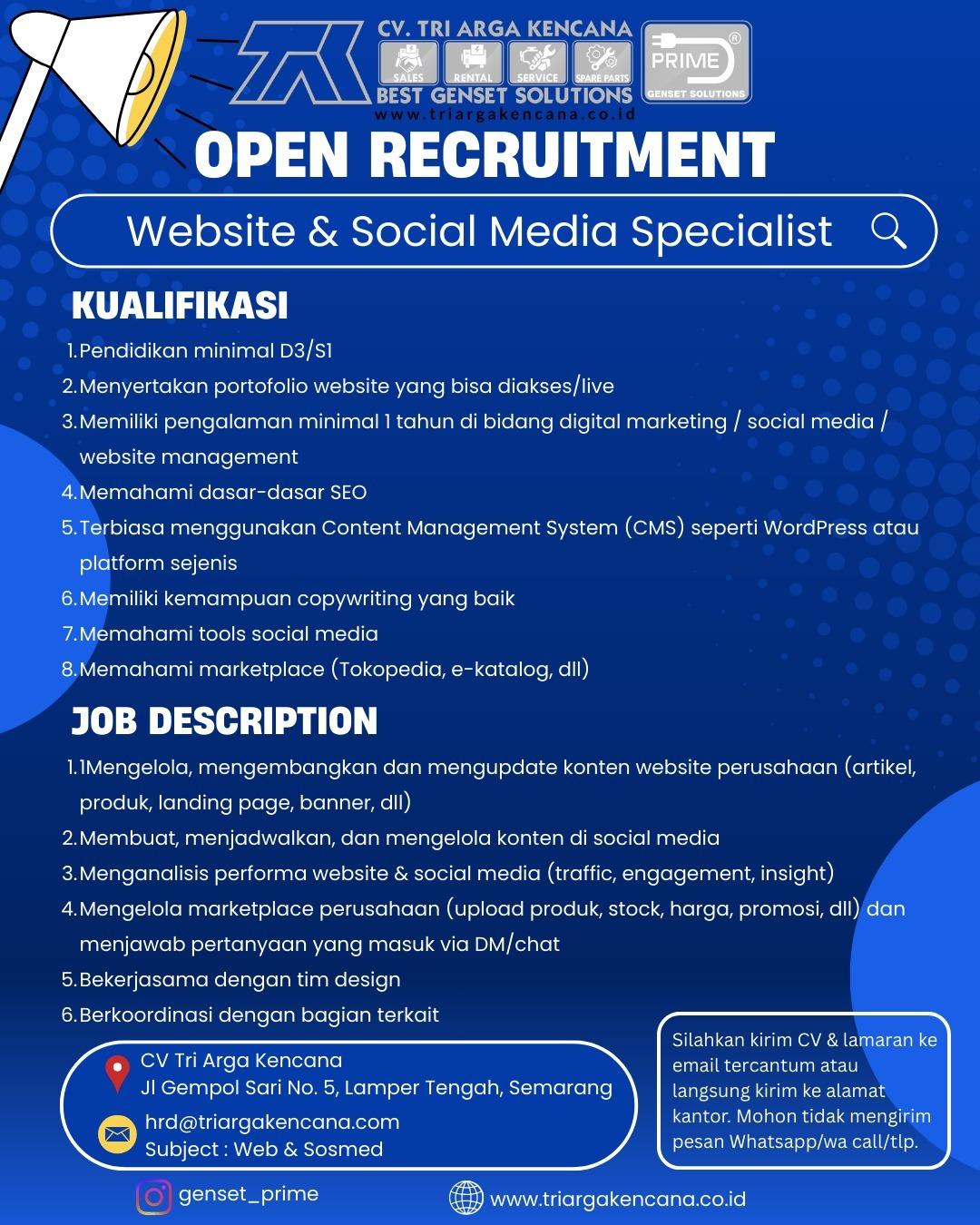 Lowongan Kerja Website & Social Media Specialist - Marketing (Sales) di ...