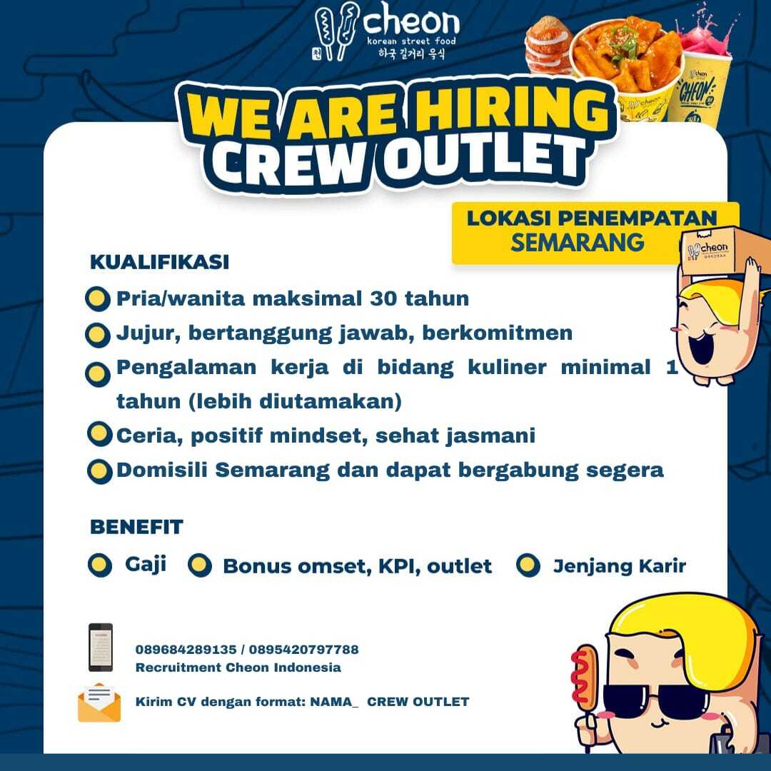 Lowongan Kerja Crew Outlet di Cheon Indonesia - LokerSemar.id