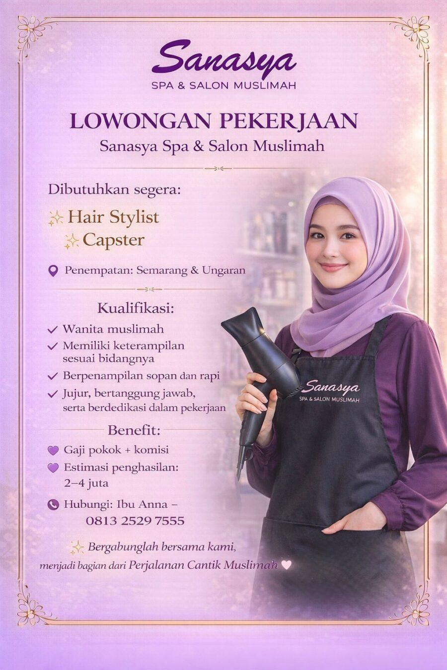 Lowongan Kerja Hair Stylist - Capster di Sanasya Spa & Salon Muslimah ...