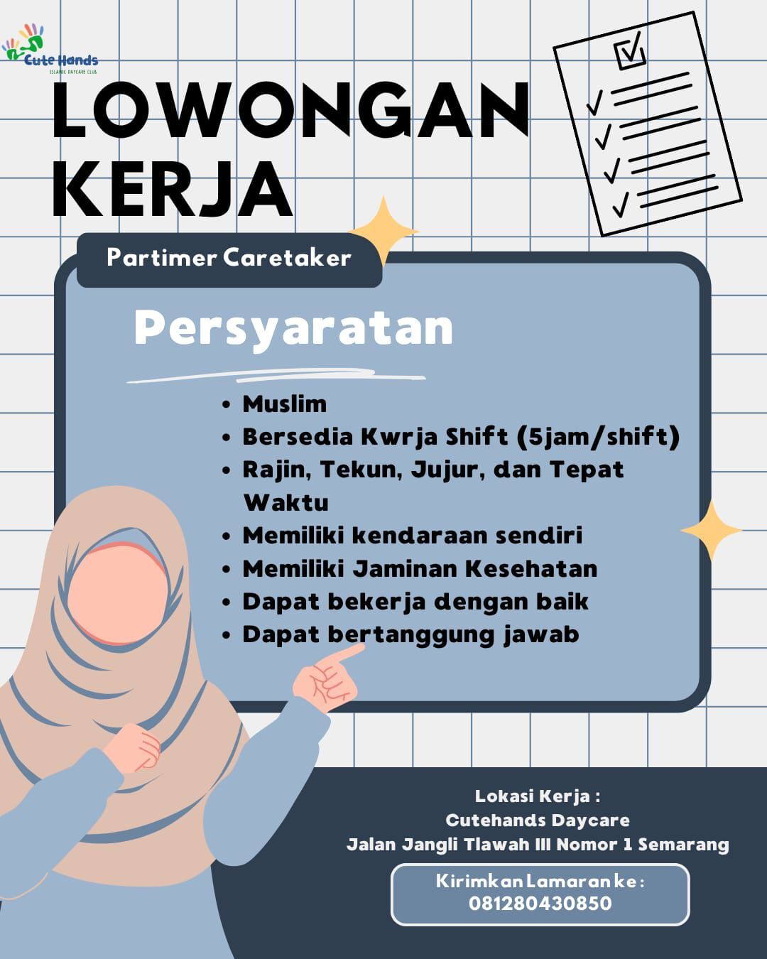 Lowongan Kerja Caretaker (Part Time) di Cute Hands Daycare - LokerSemar.id